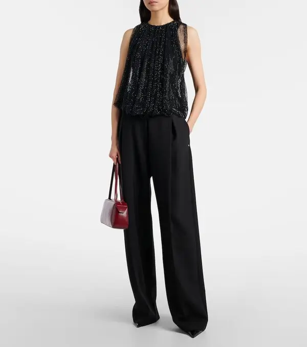 Sportmax Embellished Mesh And Jersey Top - Black