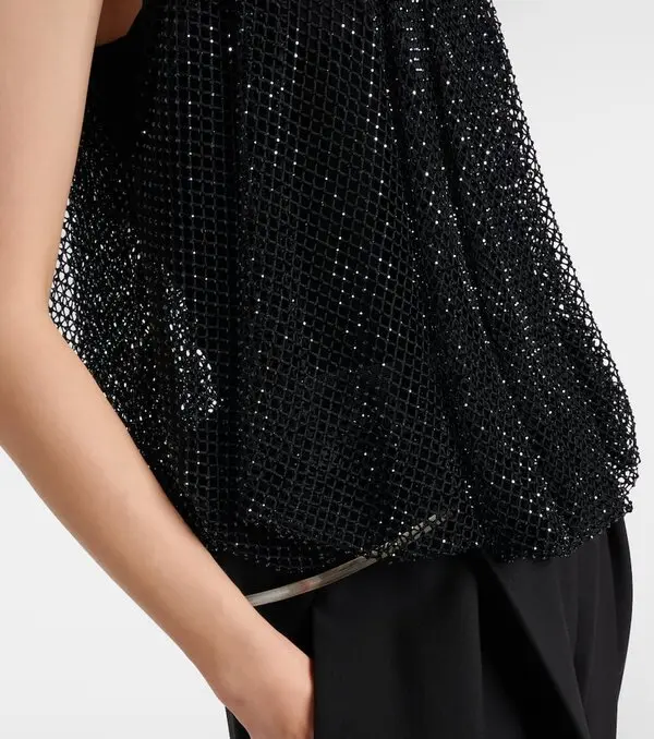 Sportmax Embellished Mesh And Jersey Top - Black