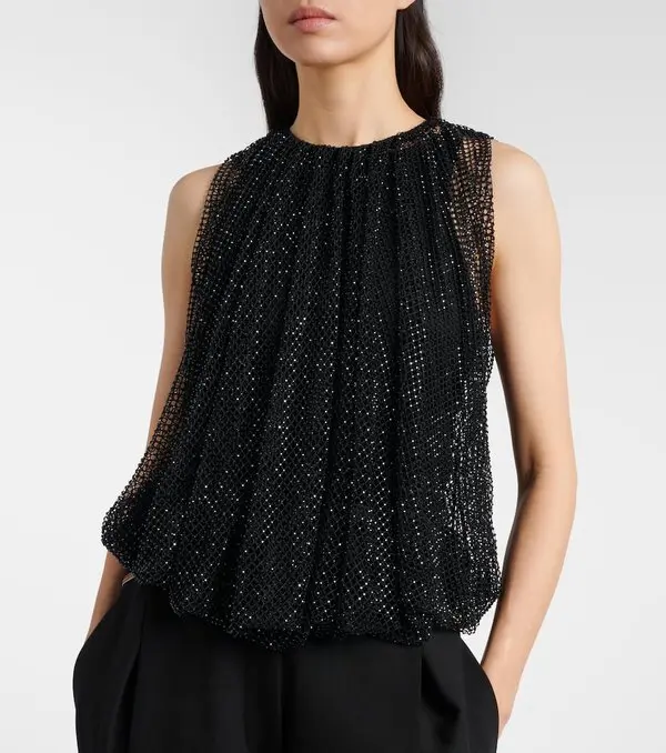 Sportmax Embellished Mesh And Jersey Top - Black