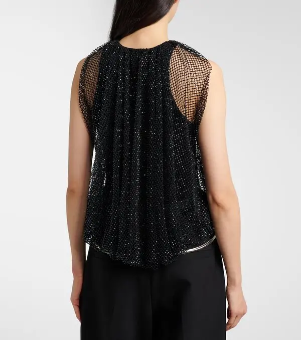 Sportmax Embellished Mesh And Jersey Top - Black