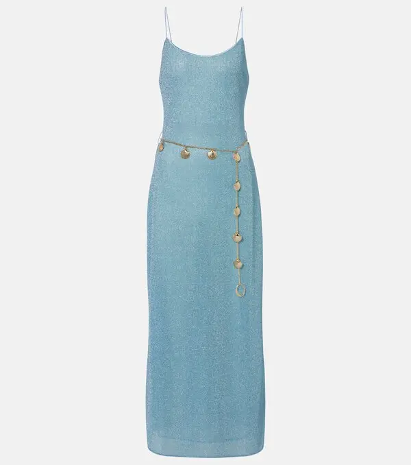 Oseree Lumiere Belted Maxi Dress - Blue