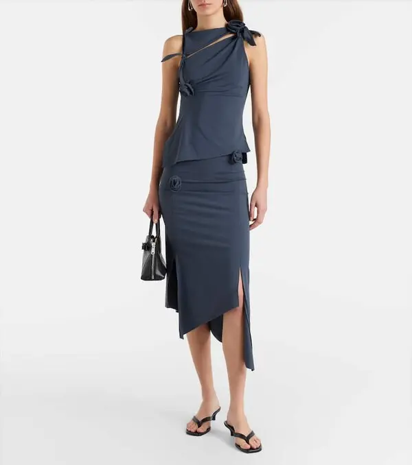 Coperni Floral-applique Jersey Midi Skirt - Grey