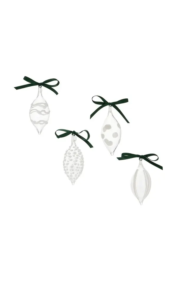 MODA DOMUS Set-of-four Blown Glass Ornaments - White
