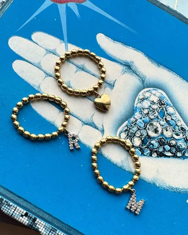 OUF! Goldballs Stretch Ring With Diamond Initial Charm