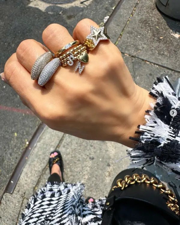 OUF! Goldballs Stretch Ring With Diamond Initial Charm