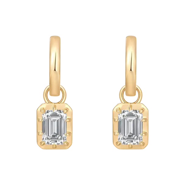 OUF! Diamond Emerald Dangle Drop Huggie Earrings - One-color
