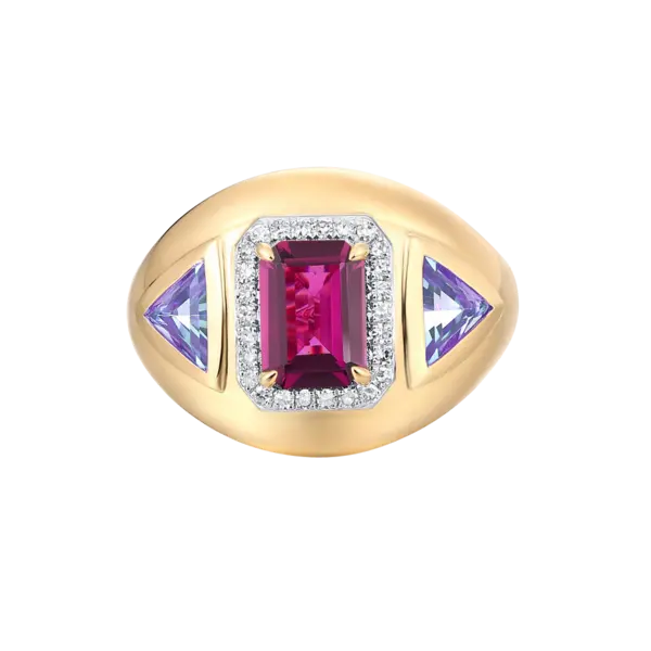 OUF! Three Stone Domed Ring With Pink Tourmaline - One-color