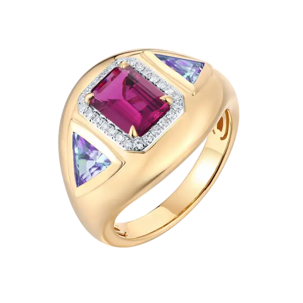 OUF! Three Stone Domed Ring With Pink Tourmaline