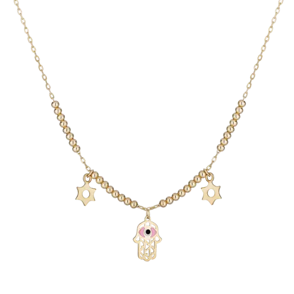 OUF! Chain Necklace With Hamsa And Star Of David Charms - One-color