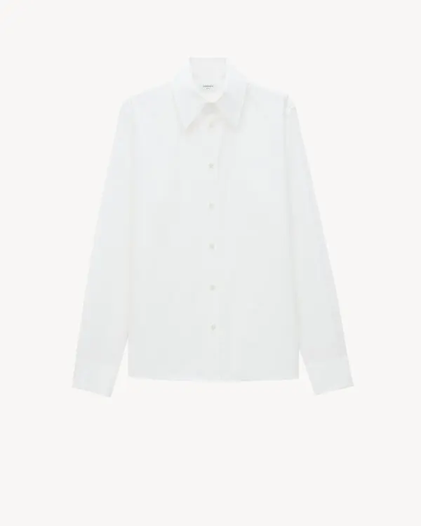 Saint Laurent Cassandre Shirt In Self-stripe Cotton Poplin In White - Blanc
