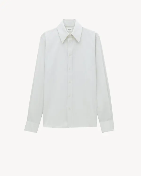 Saint Laurent Cassandre Shirt In Hairline-stripe Cotton Poplin In Blue - Craie Bleu