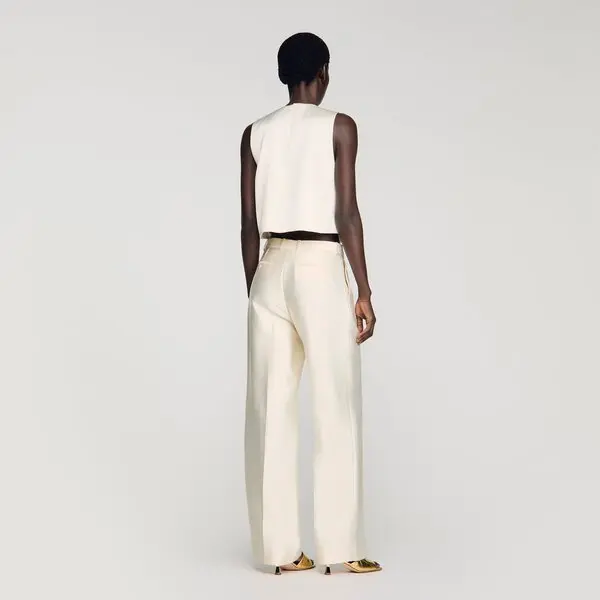 Sandro Satin Bow Crop Top - Ecru