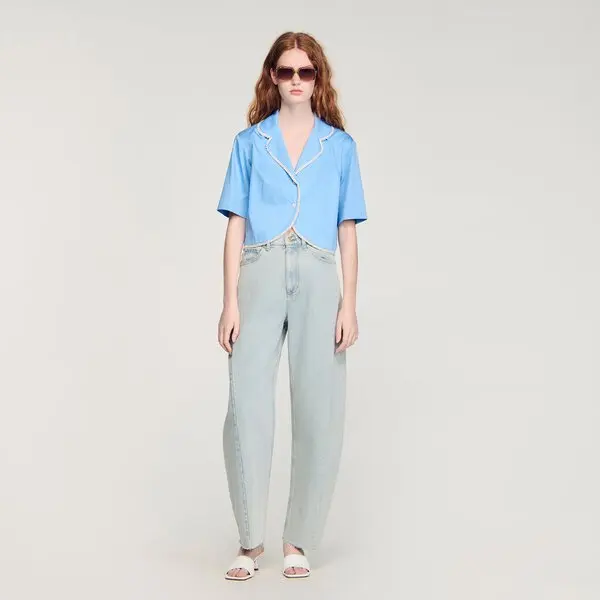 Sandro Cotton Shirt With Beaded Trim