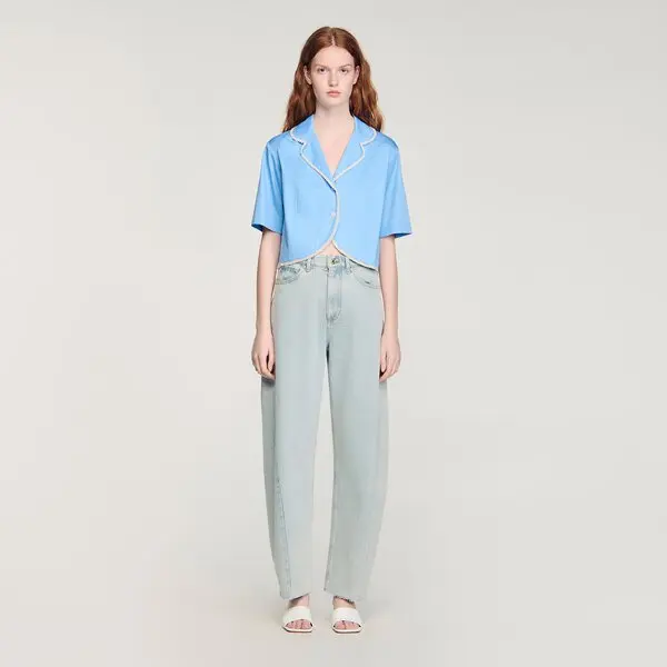 Sandro Cotton Shirt With Beaded Trim