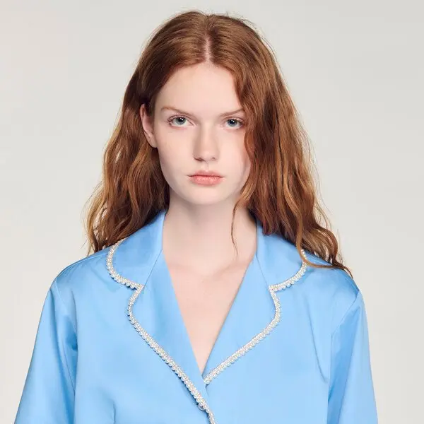 Sandro Cotton Shirt With Beaded Trim