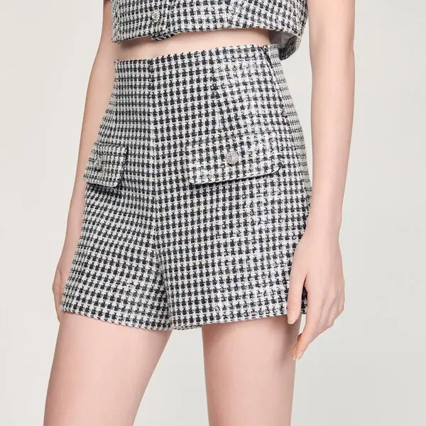 Sandro Sequin Houndstooth Tweed Shorts