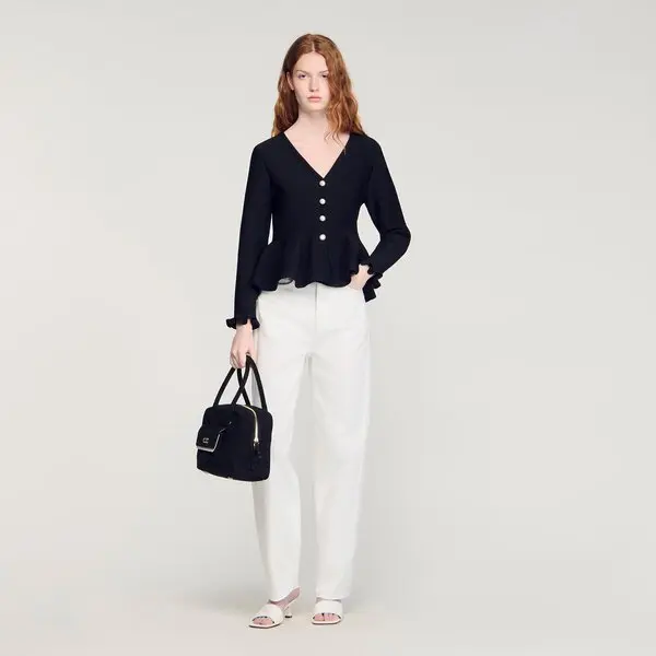 Sandro Textured Knit Peplum Cardigan