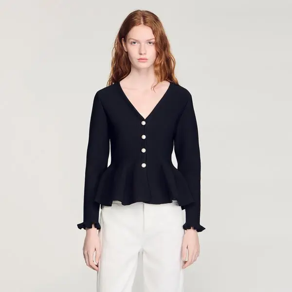 Sandro Textured Knit Peplum Cardigan