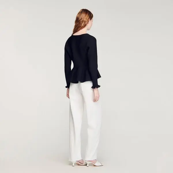 Sandro Textured Knit Peplum Cardigan