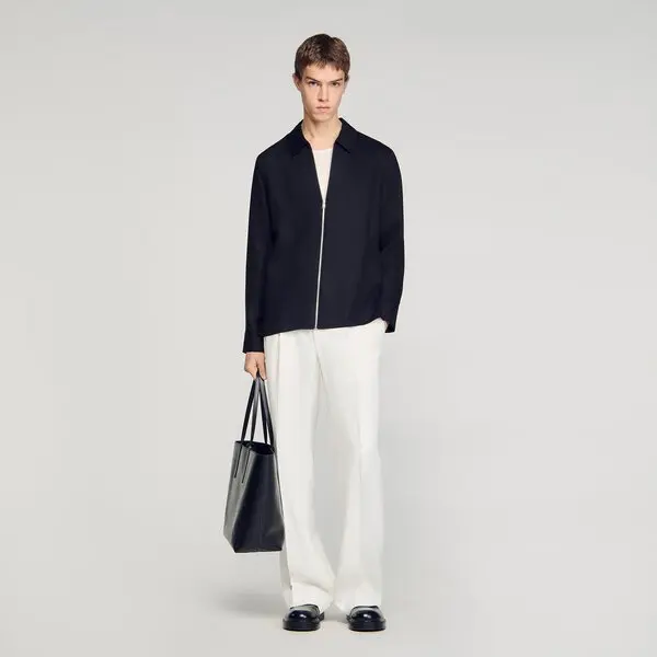 Sandro Loose-fit Zip-up Shirt - Black