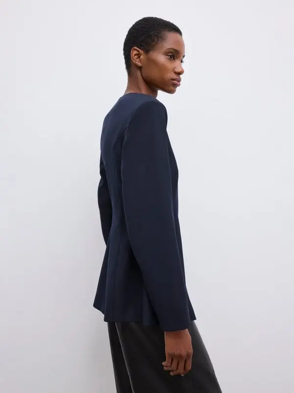 HOUSE OF DAGMAR Fitted Collarless Blazer - Dark Navy