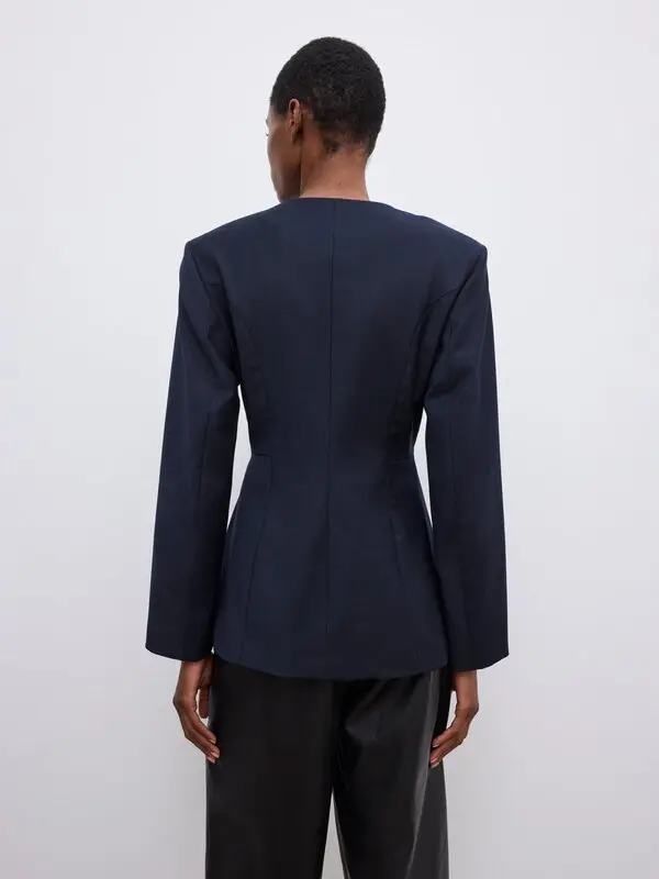 HOUSE OF DAGMAR Fitted Collarless Blazer - Dark Navy