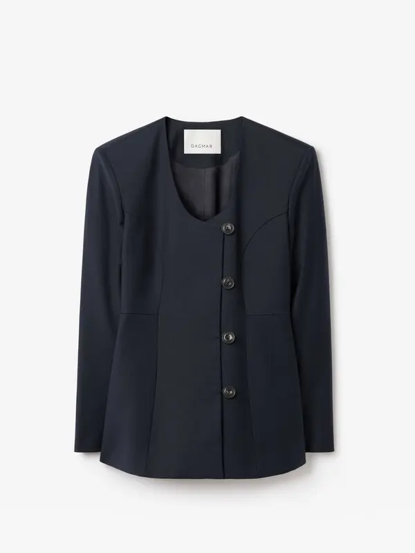HOUSE OF DAGMAR Fitted Collarless Blazer - Dark Navy
