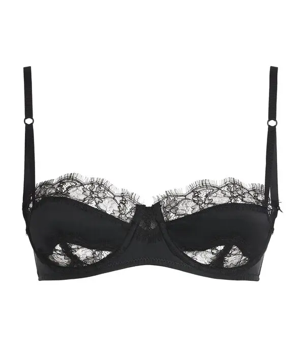 Kiki De Montparnasse Stretch-silk Lace-insert Bra - Black