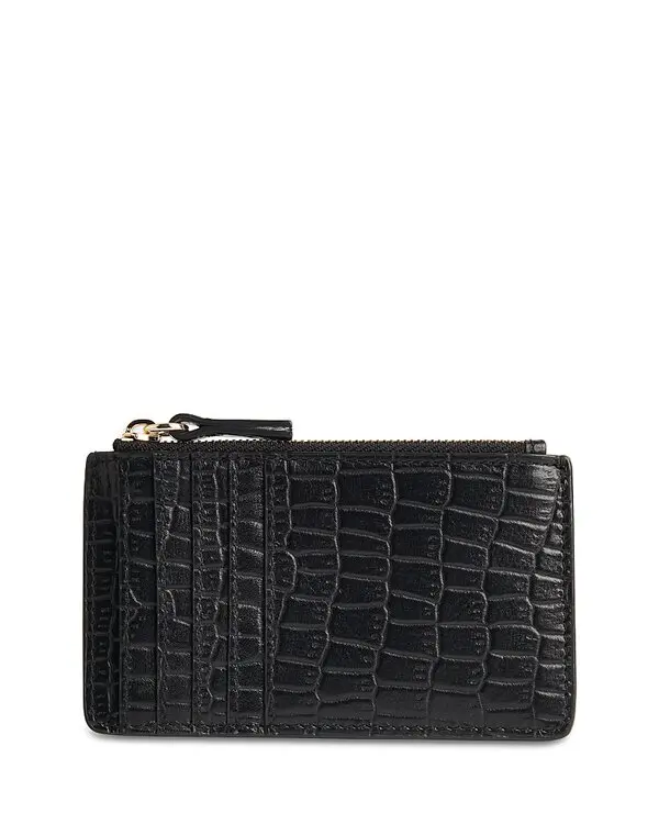 Whistles Croc Embossed Leather Card Holder - Black