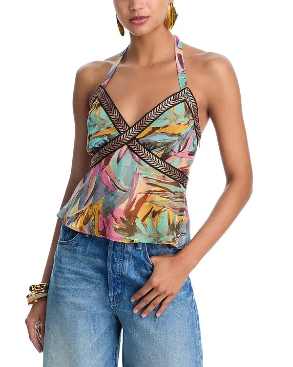 Aqua Abstract Twist Front Sleeveless Tank Top