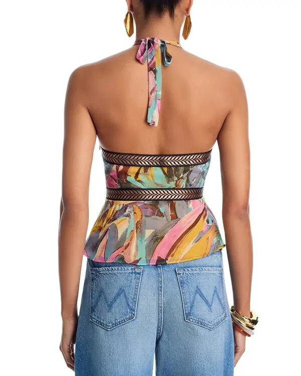 Aqua Abstract Twist Front Sleeveless Tank Top
