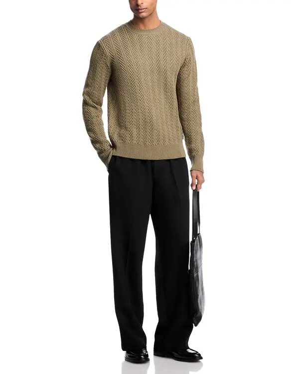 BOSS Hitalo Textured Crewneck Sweater - Open Brown
