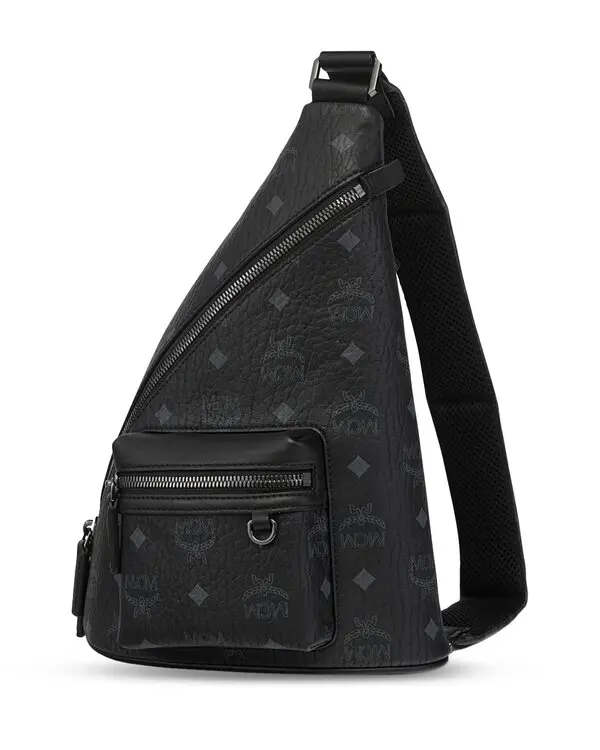 Mcm Aren Sling Bag In Visetos - Black