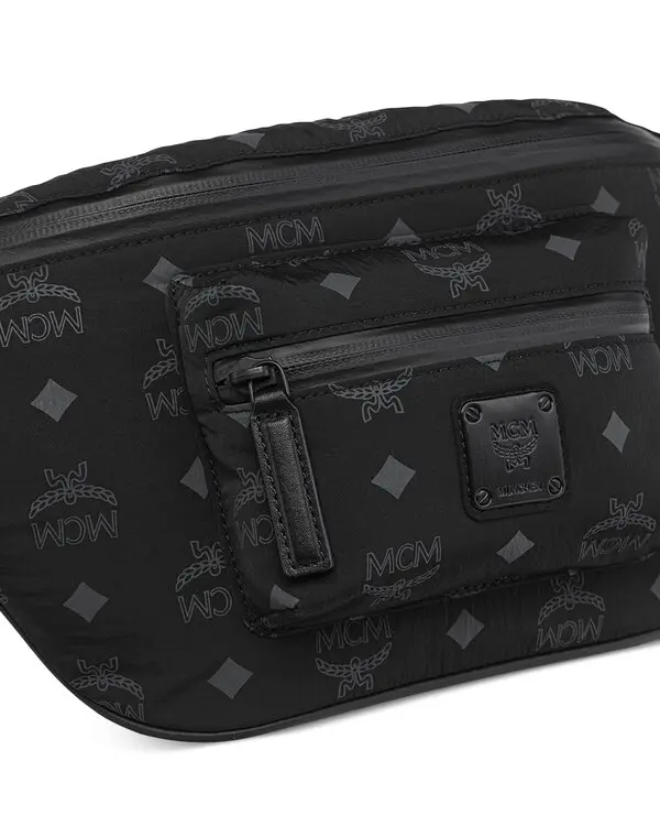 Mcm Fursten Belt Bag In Monogram Nylon - Black