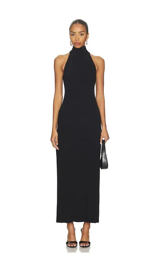 Enza Costa Knit Halter Turtleneck Maxi Dress - Black