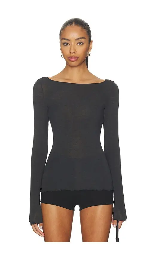 SKIMS Sheer Modal Long Sleeve Boat Neck T-shirt