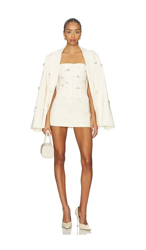 GUIZIO Embellished Twill Corset Top - White