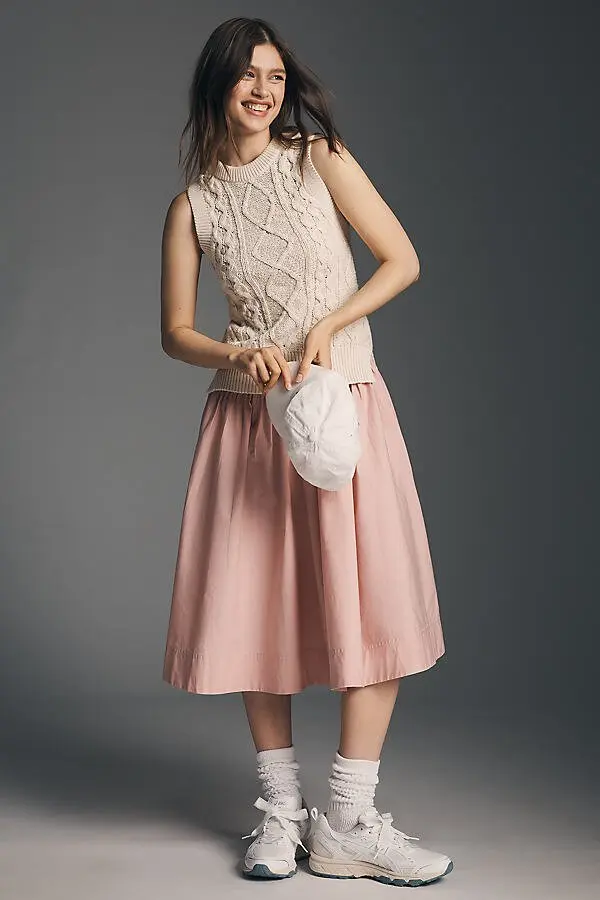 knee length dresses for ladies Baltic Born Womens Rue Ribbed Midi Dress | Natural main image 1