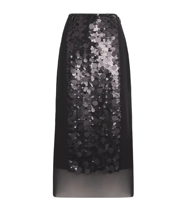 JOSEPH Chiffon Embellished Cambo Midi Skirt - Black