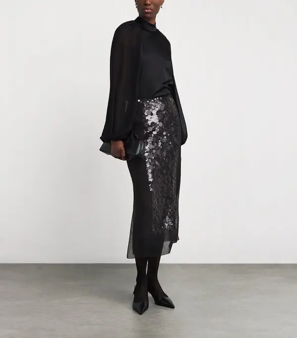 JOSEPH Chiffon Embellished Cambo Midi Skirt - Black