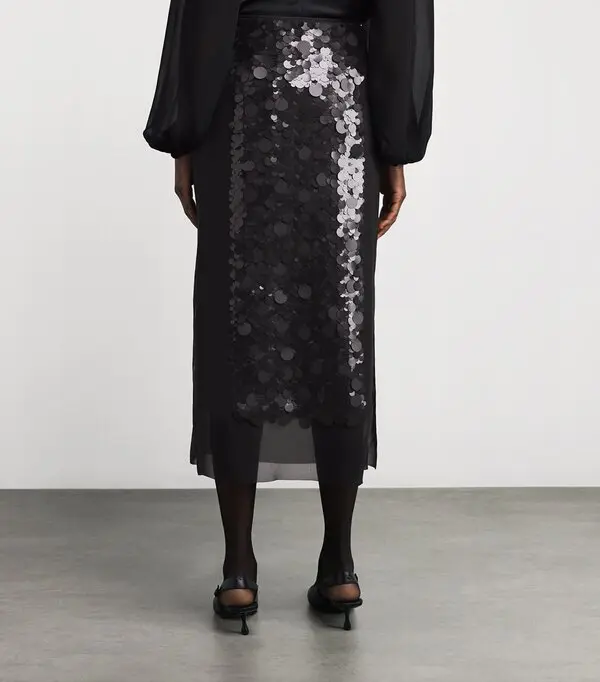 JOSEPH Chiffon Embellished Cambo Midi Skirt - Black