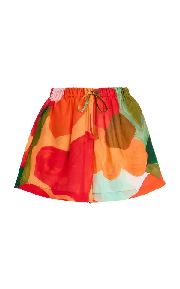 ZULU & ZEPHYR Floral Cotton-silk Shorts - Red