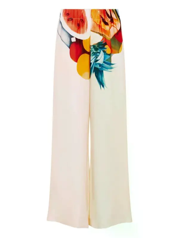 DONDE ESTEBAN Salpicón Fruit-print Trousers - Neutrals