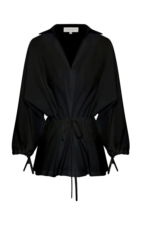 ANDRES OTALORA Amadamia Tie-detailed Stretch-cotton Blouse - Black