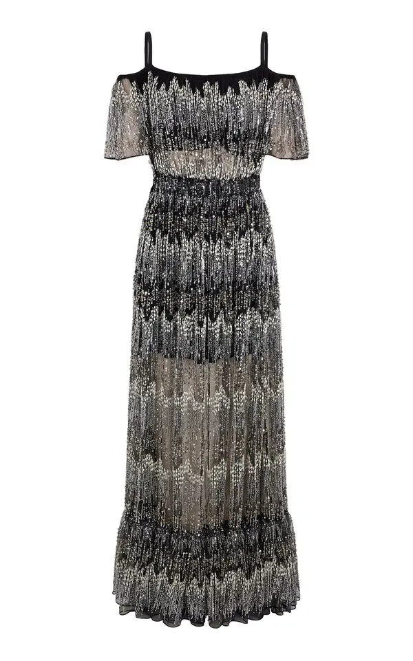 Rabanne Embroidered Tulle Maxi Dress - Black