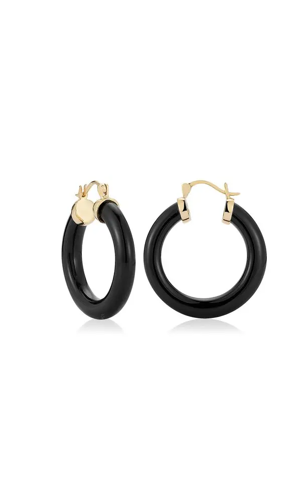 Mateo 14k Yellow Gold Onyx Hoop Earrings