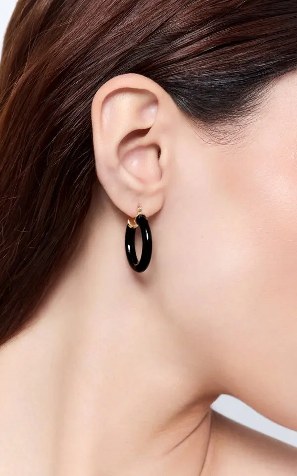 Mateo 14k Yellow Gold Onyx Hoop Earrings