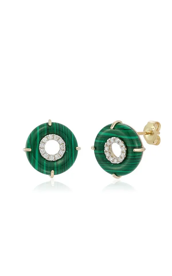 Mateo 14k Yellow Gold Malachite Diamond Earrings - Dark Green