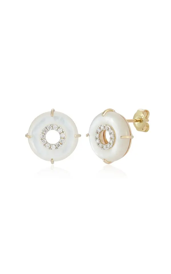 Mateo 14k Yellow Gold Mother Of Pearl Diamond Stud Earrings - Ivory