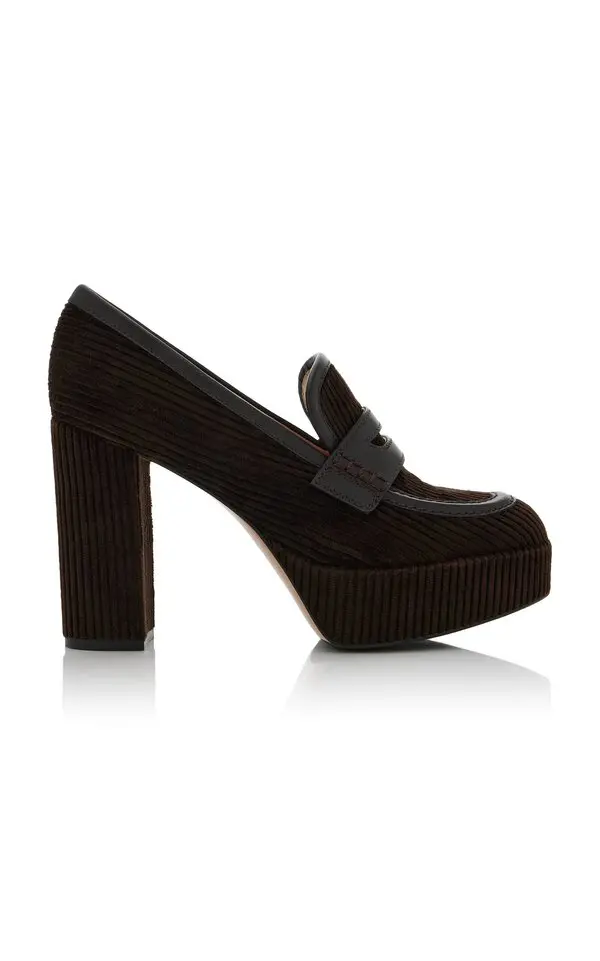 GIANVITO ROSSI Corduroy Platform Loafer Pumps - Brown